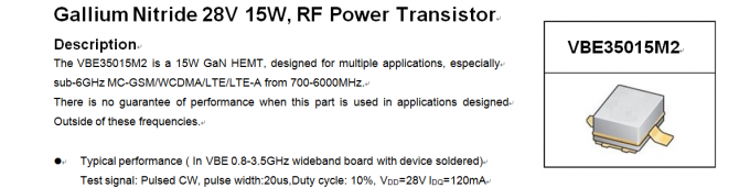 ISO Approval High Frequency Power Transistor Wide Band 700 To 6000MHz 15 Watt